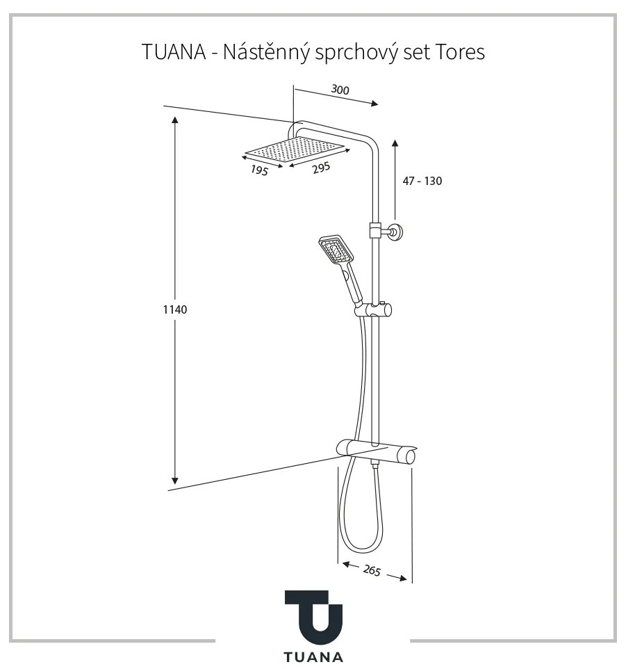 TUANA - Nástěnný sprchový set Tores - chrom - 114 cm