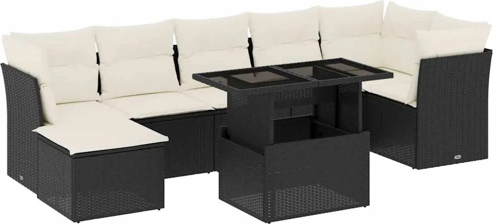 8dílná zahradní sedací souprava s poduškami černá polyratan 3266746
