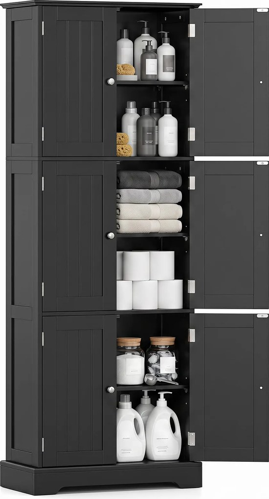 Costway Volně stojící vysoká skříň s 6 dvířky a 3 uzavřenými – 60 × 30 × 160 cm