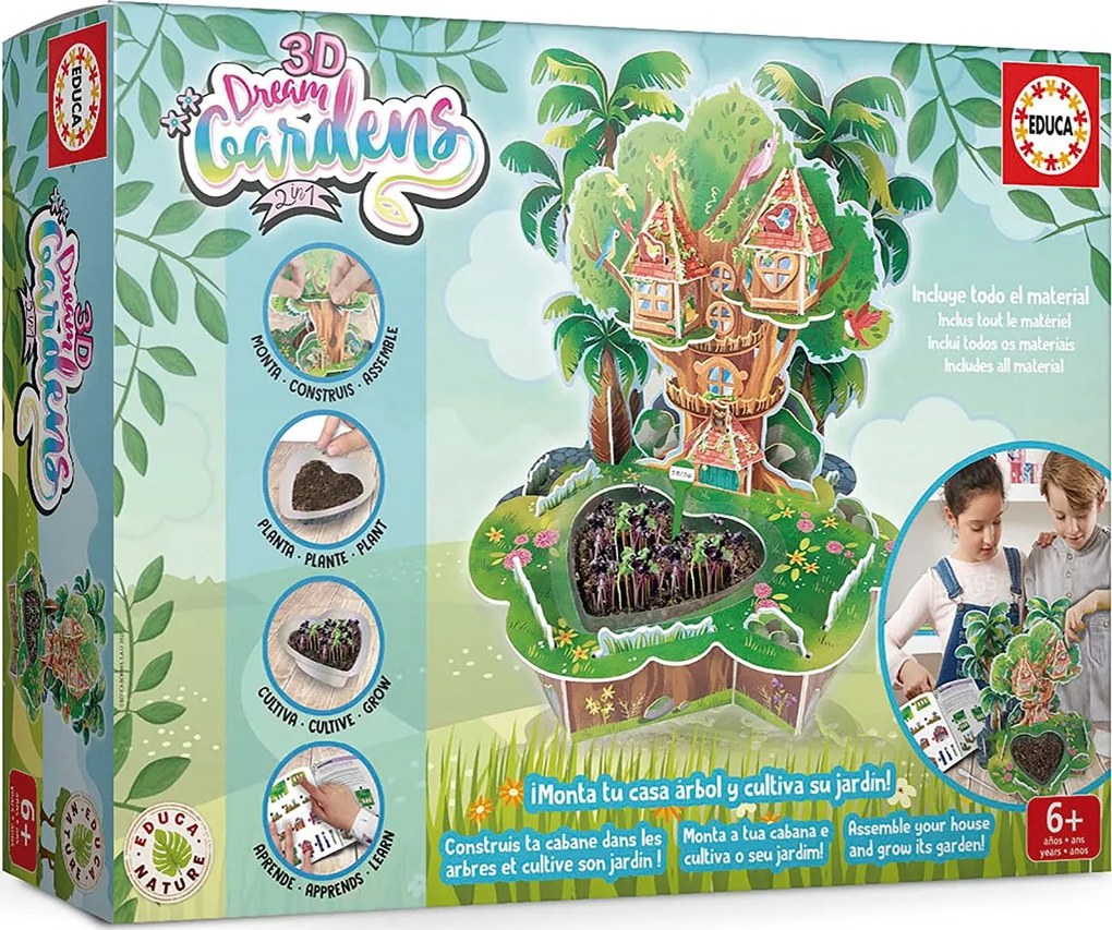 3d puzzle educa kreativní sada 3d dream gardens: dům na stromě 2v1