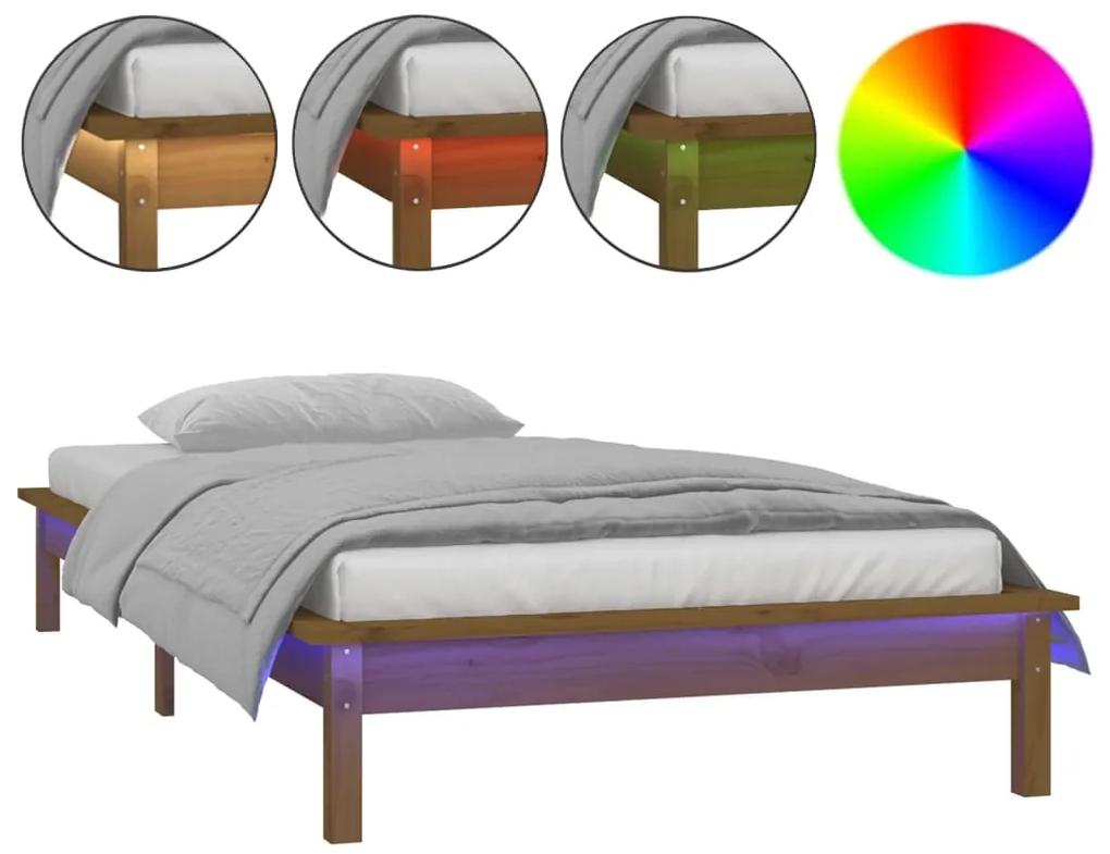 vidaXL Rám postele s LED světlem medově hnědý 90 x 200 masivní dřevo