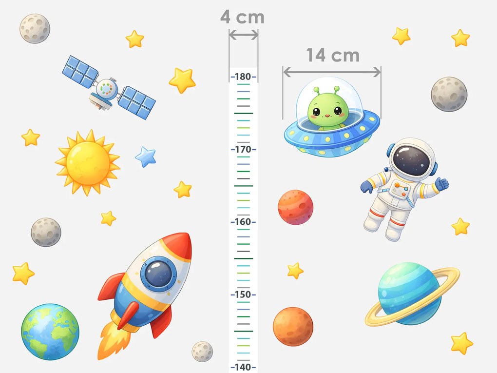 Dětský metr vesmír textilní přelepitelné samolepky na zeď výška 180 cm