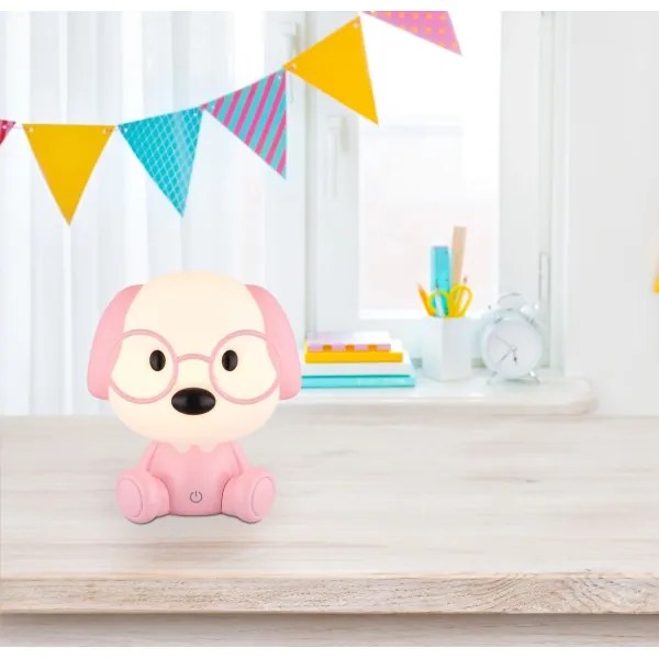 Globo 21761P - LED Stm. nab. dětská noční lampička PUPPY 1W/5V 500 mAh růžová