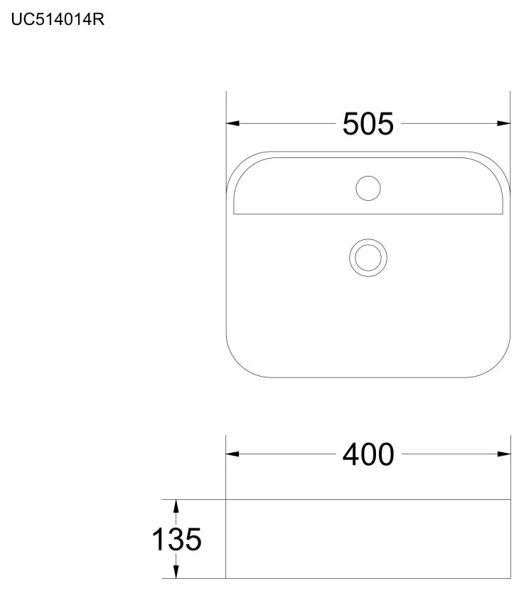 Mereo keramické umyvadlo na desku 50,5 x 40 x 13,5 cm s otvorem pro baterii bez přepadu bílá UC514014R