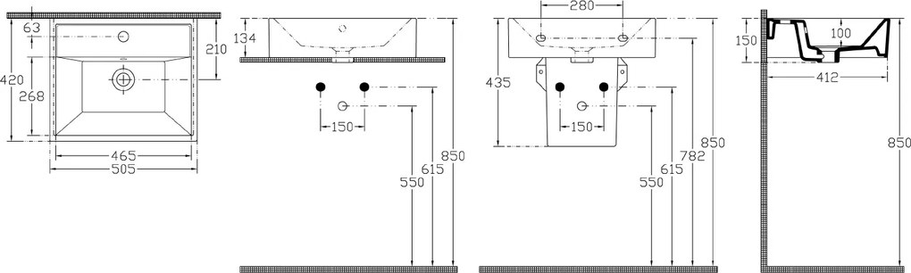 Aqualine, SISTEMA Keramické umyvadlo 50x42cm, 10SF50051