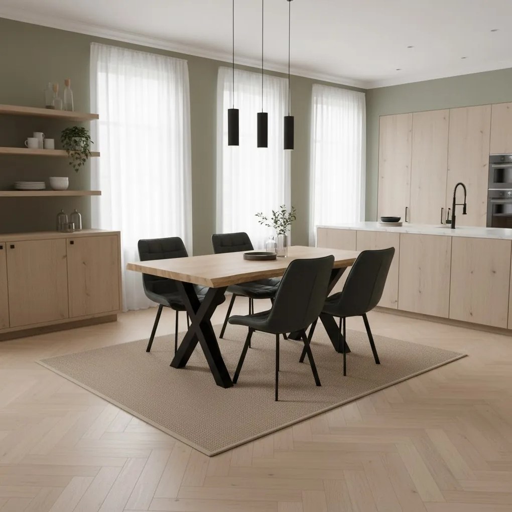 Vikio Jídelní set pro 4 osoby 140x90 cm dub, šedá samet VJS114-41S-S