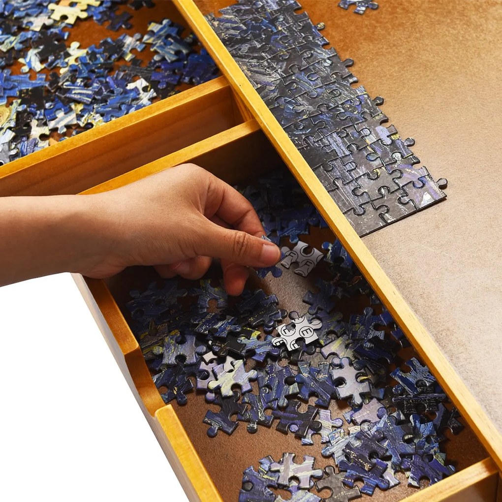 Costway Puzzle stolek s 4 zásuvkami Puzzle deska dřevo – 80 × 65 cm