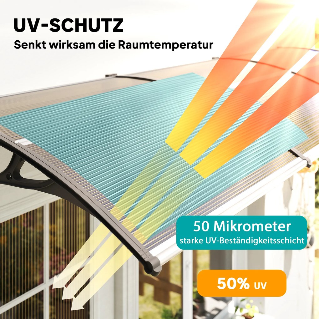 Outsunny Hnědý slunečník 303x96x27 cm pro dveře a okna, chránící proti slunci a dešti, s podpěrami z polykarbonátu a PP