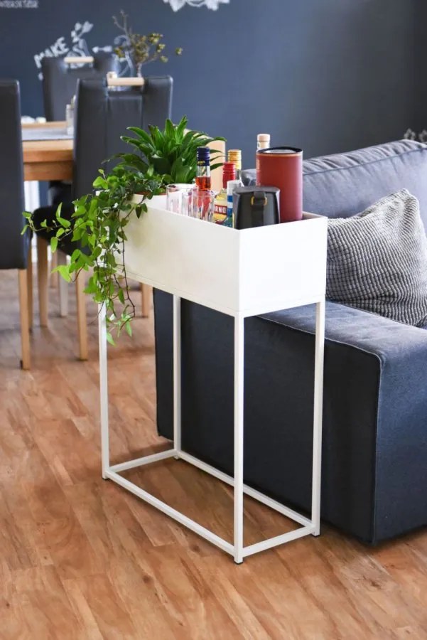 Moderní květináč/box na nožkách STYLE, ocel, šířka 60 cm, bílý mat