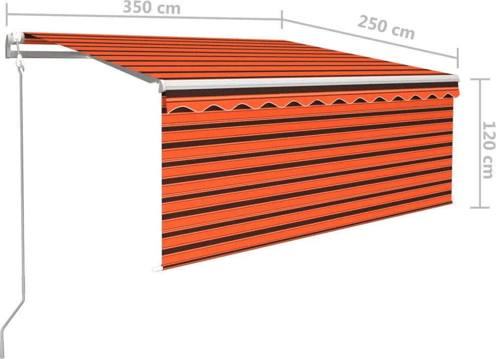 vidaXL Marketos Automatická markýza roleta LED senzor větru 3,5x2,5 m oranžová