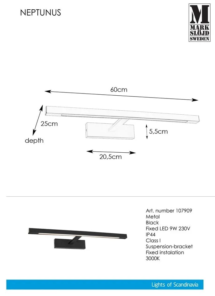 Černé LED nástěnné svítidlo (délka 60 cm) Neptunus – Markslöjd