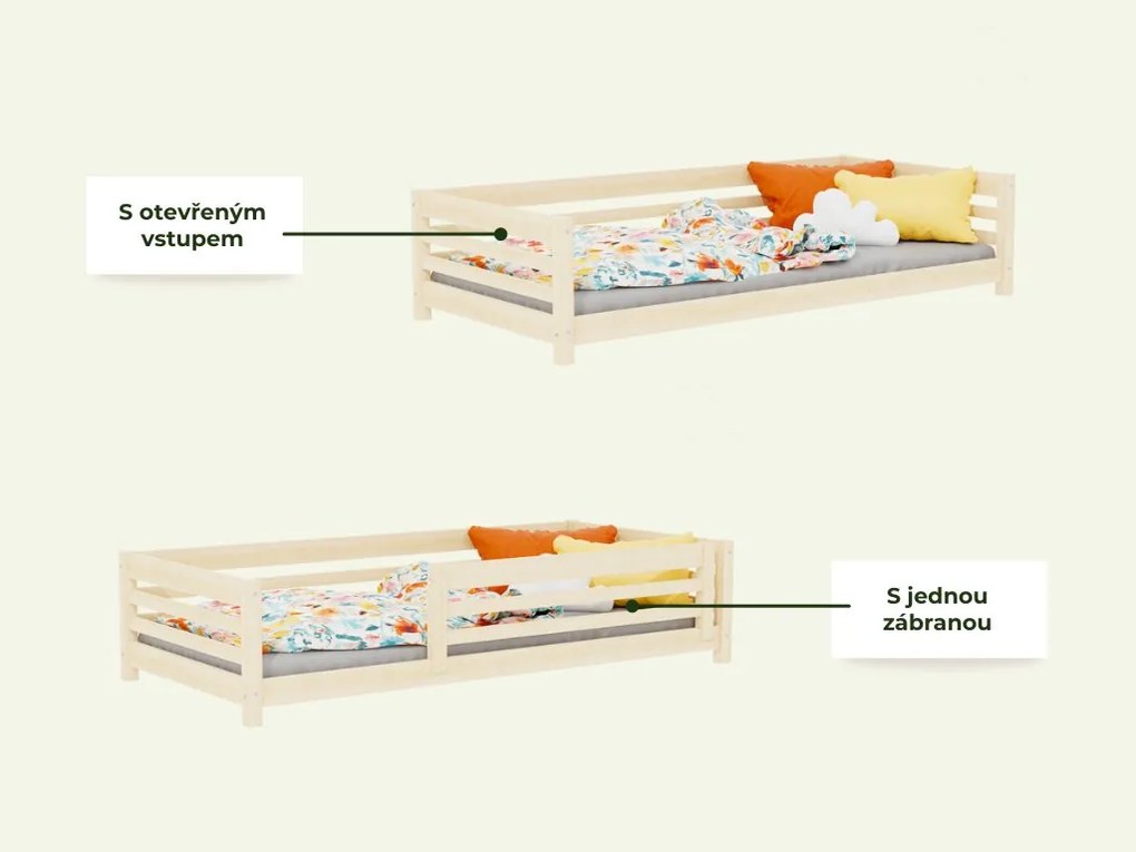 Benlemi Vysoká dětská dřevěná postel TULY se zábranou a úložným šuplíkem 120x200 cm + matrace WAVE Zvolte barvu: Transparentní vosková lazura matná, Zvolte zábranu: S otevřeným vstupem