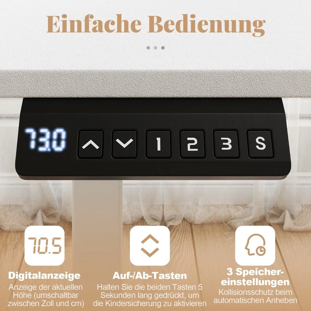 Costway Výškově nastavitelný stůl s hákem Elektrický stojící – 120 × 60 cm