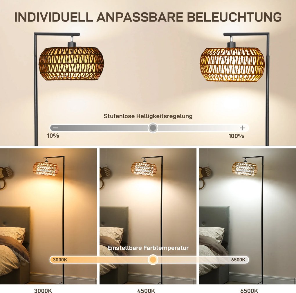 HOMCOM LED stojací lampa s dvojitým stínidlem, stmívatelná stojací lampa se 3 barevnými teplotami pro obývací pokoj, ložnici, kancelář, černá