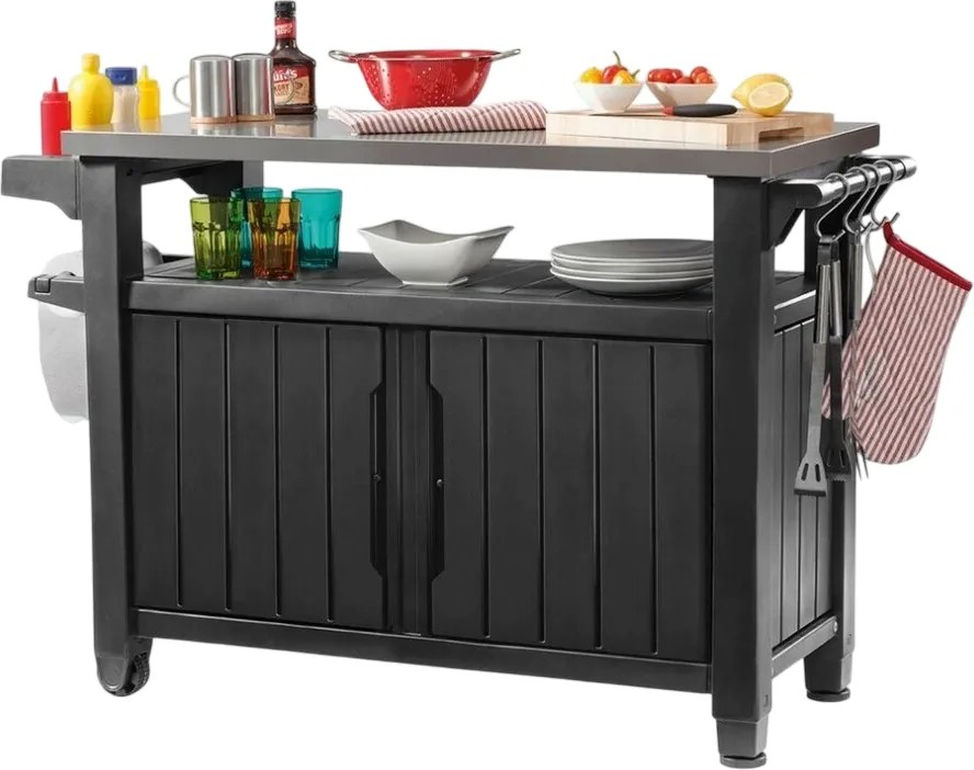 Keter Multifunkční zahradní grilovací stolek UNITY XL 207 l grafit, 134 x 52 x 90 cm