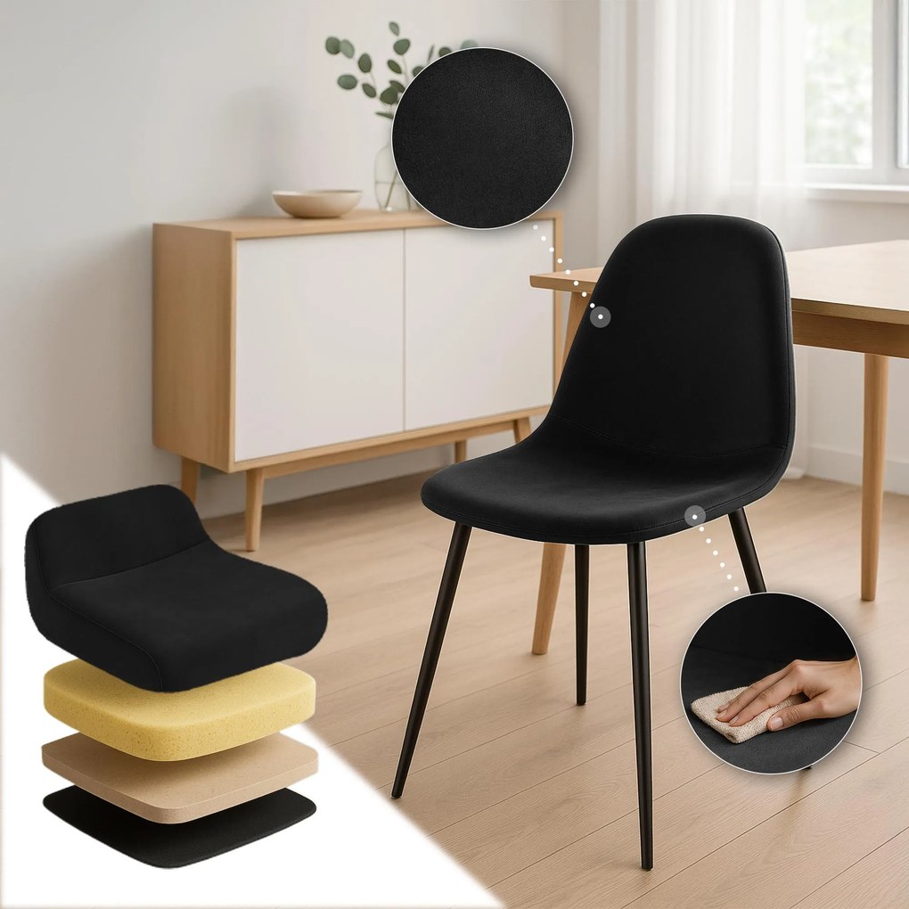Sada 4 jídelních židlí Napier samet – černá