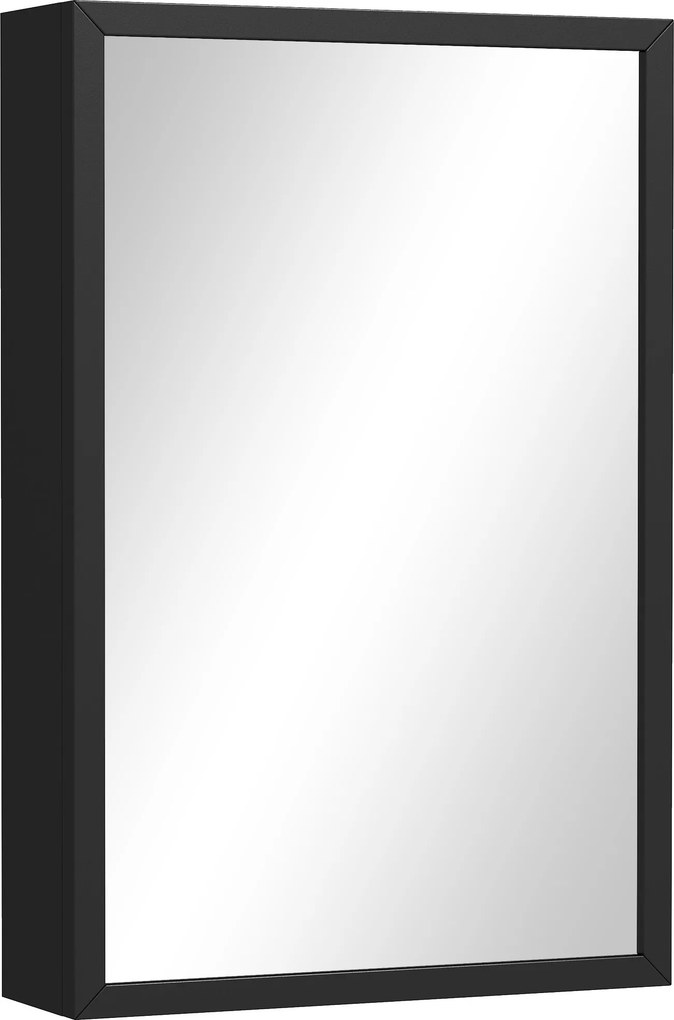 zrcadlová skříňka Kleankin, koupelnová skříňka se 3 policemi, skříňka na léky, nástěnná skříňka do ložnice, černá, 40 x 12 x 60 cm | Aosom