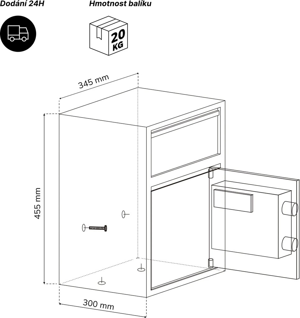 Depozitní trezor s vhozem, elektronický zámek na kód, na peníze a dokumenty, 345x455x300 mm: CEDRIC