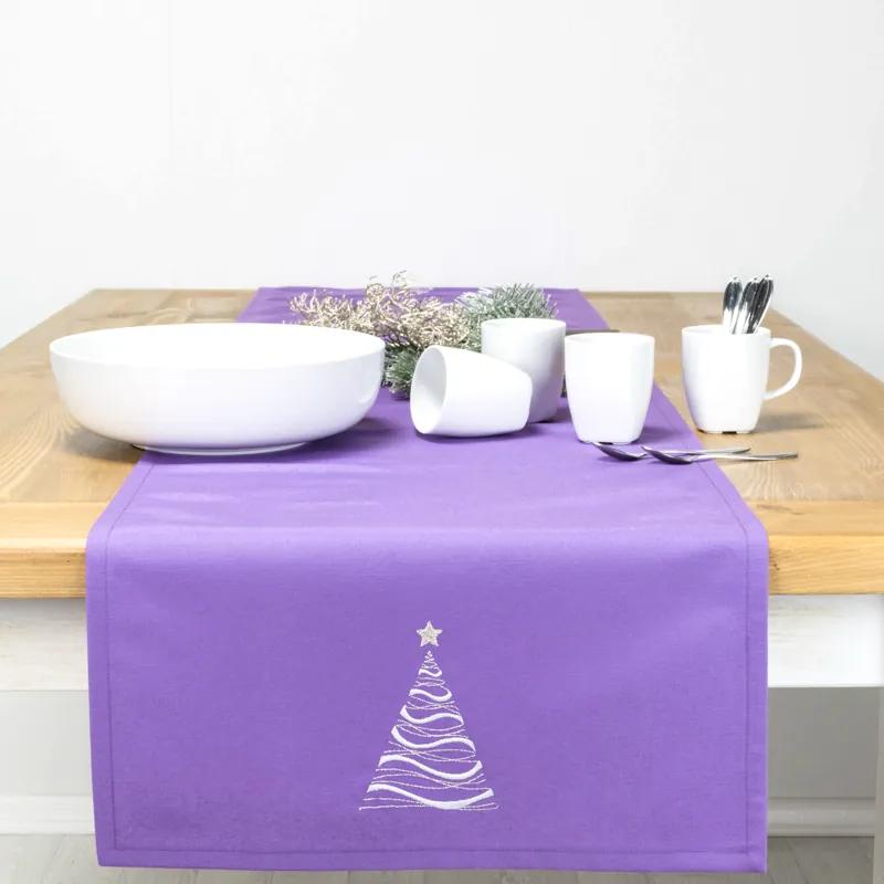 Vánoční běhoun fialový s bílou výšivkou 180 x 43 | BIANO