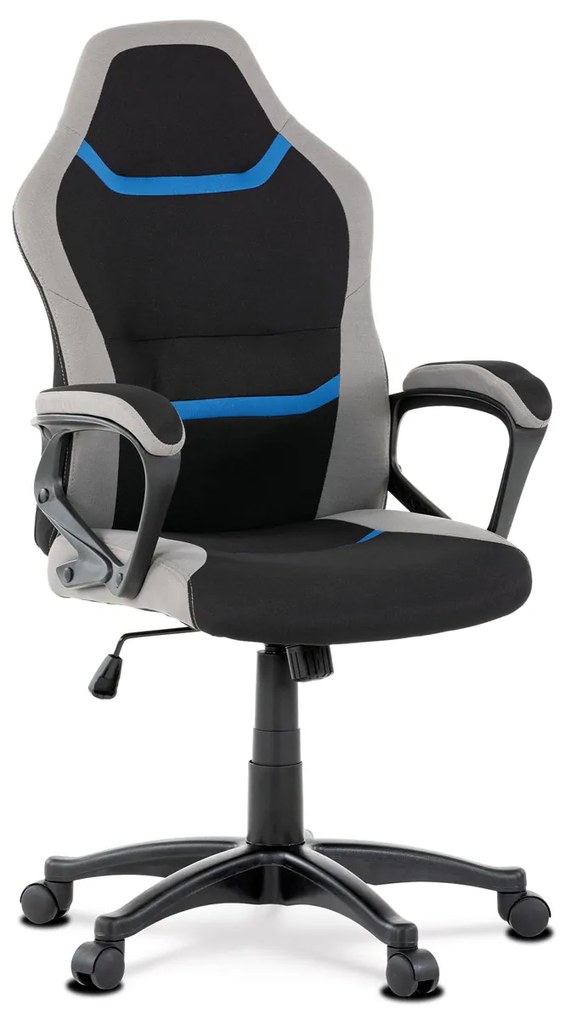 Kancelářská a herní židle, potah modrá, šedá a černá látka, houpací mechanismus