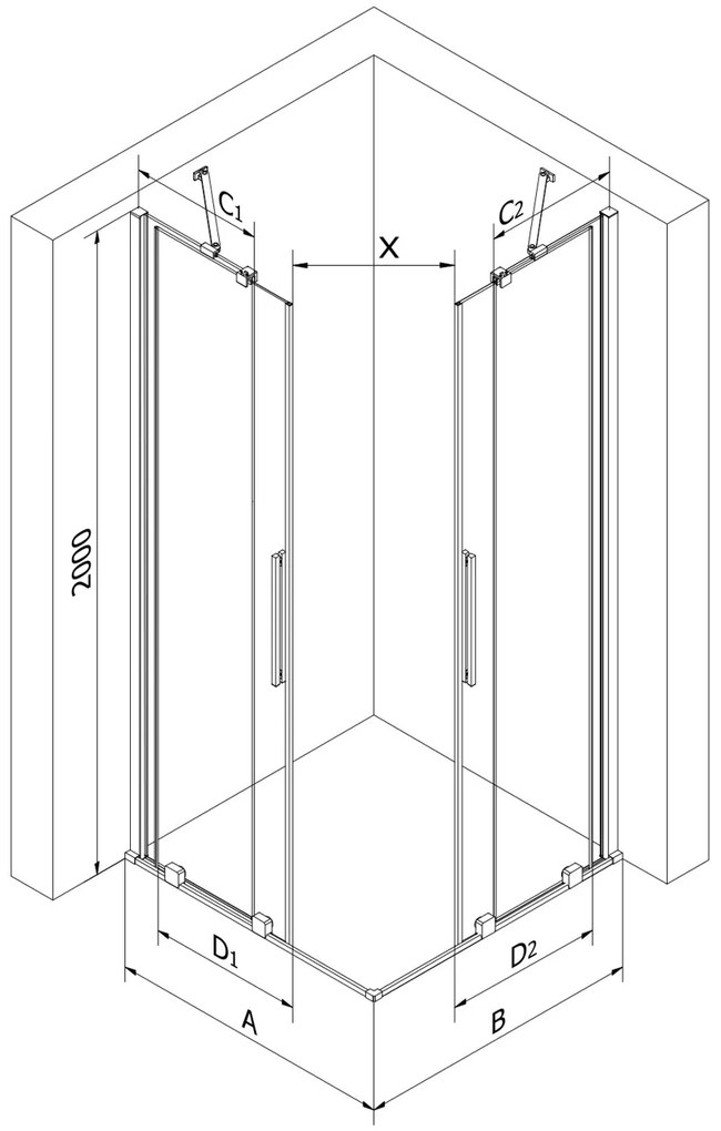 Mexen Velar Duo, sprchový kout s posuvnými dveřmi 100 x 100 cm, 8mm sklo námraza, zlatá lesklá, 871-100-100-32-50