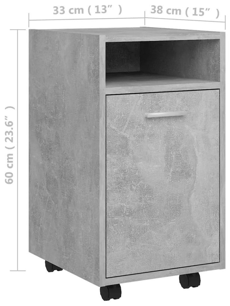 Odkládací skříňka na kolečkách šedá 33 x 38 x 60 cm dřevotříska - Default Title
