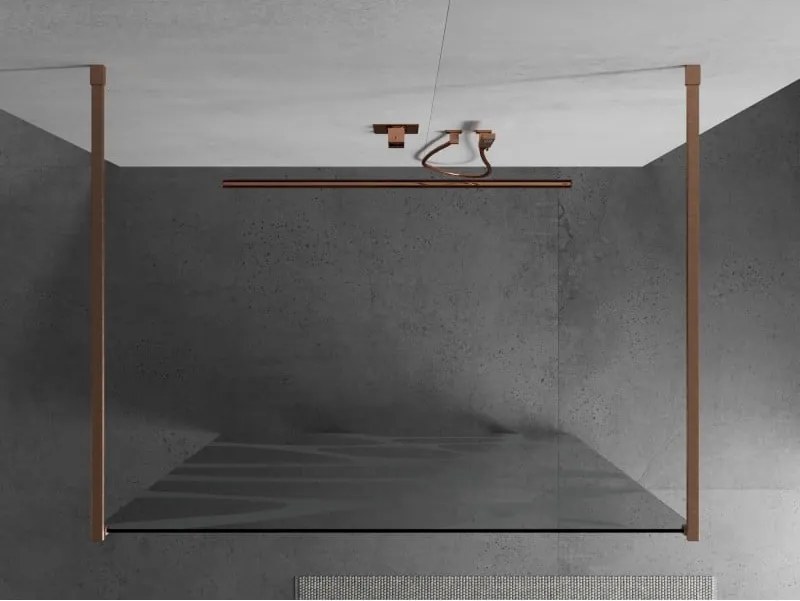 Mexen Kioto, sprchová zástěna Walk-In 100 x 200 cm, 8mm čiré sklo bílý vzor, ​​měděný matný profil, 800-100-002-65-97