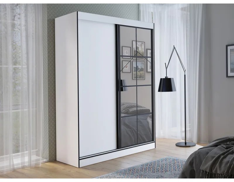 Šatní skříň s posuvnými dveřmi Birelto II 150 2D, Barva: bílá / bílá + černá