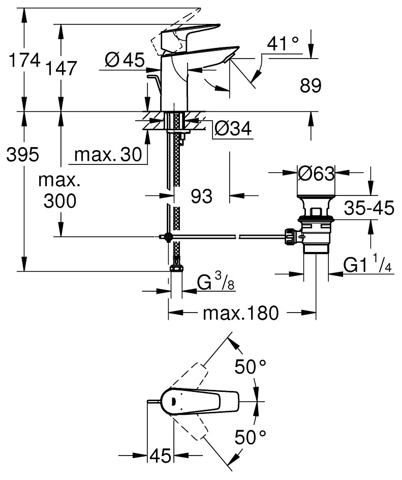 GROHE Start Edge - Páková umyvadlová baterie, velikost S, chrom 23342001