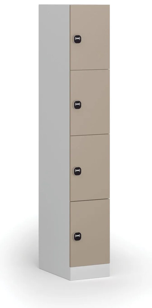 Šatní skříňka S1 s úložnými boxy, 4 boxy, 1850 x 300 x 500 mm, RFID zámek, béžové dveře