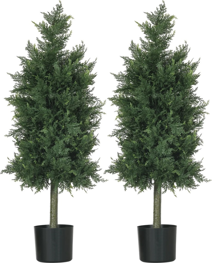 HOMCOM sada 2 umělých cedrů v květináči, výška 90 cm, jehličnan, 38L x 12,5B x 90V cm