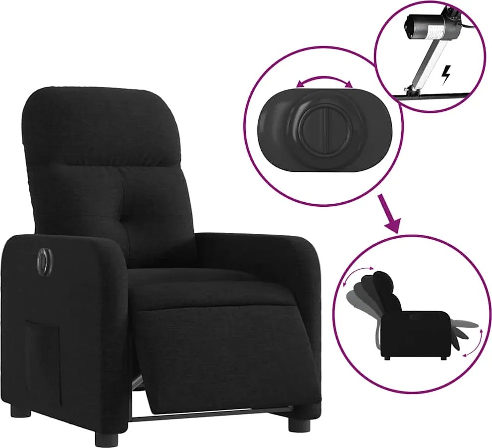 Elektrické polohovací křeslo černé textil 3206779