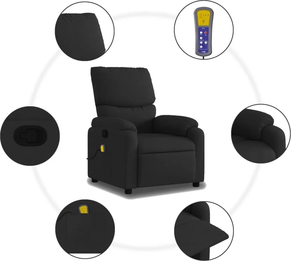 Masážní křeslo s polohovacím mechanismem, černé, látkové 3206098