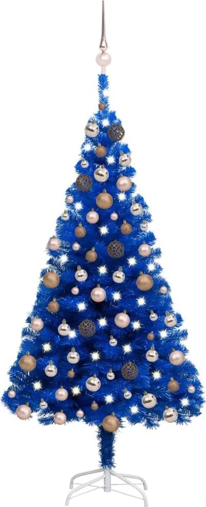 vidaXL Umělý vánoční stromek s LED a sadou koulí 120 cm PVC [3077497] Barva: modrá a zlatá