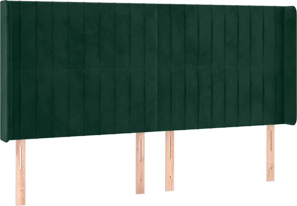Čelo postele s LED tmavě zelené 203 x 16 x 118/128 cm samet 3124355