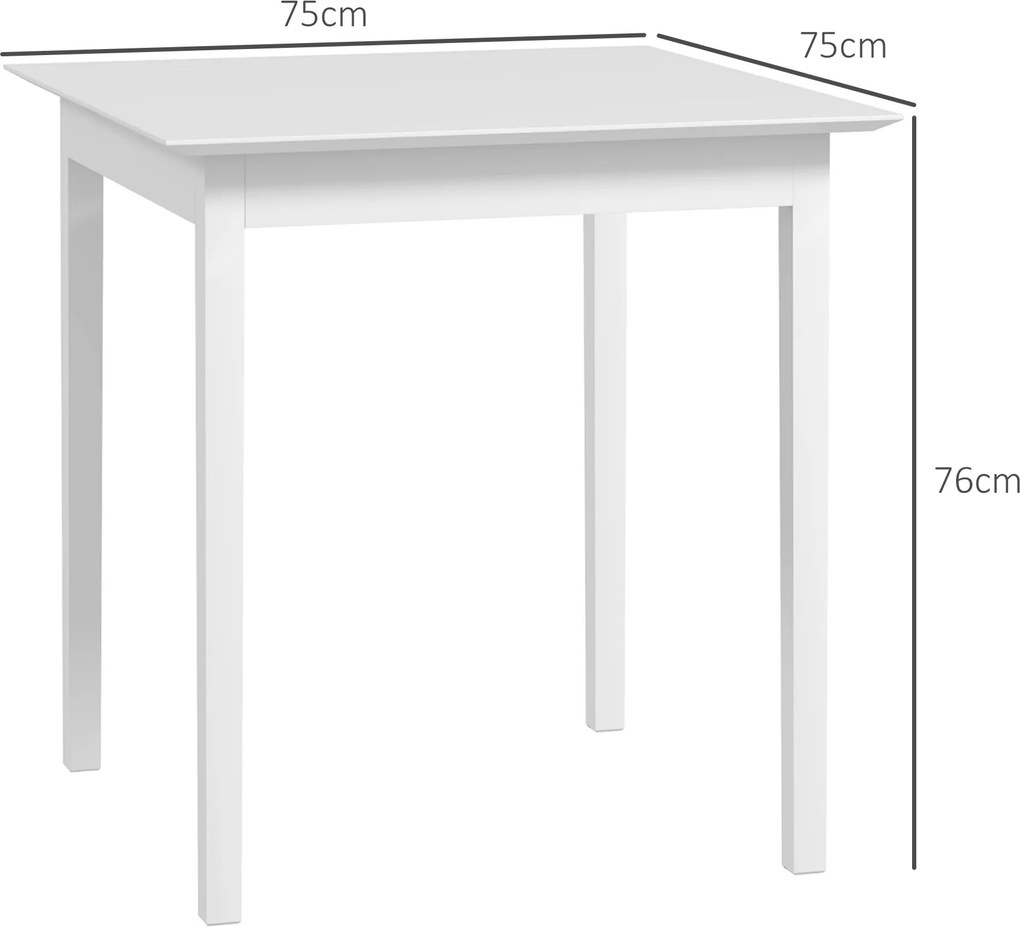 HOMCOM jídelní stůl kuchyňský stůl čtvercový pro 2 osoby ze dřeva, 75 x 75 x 76 cm, ideální do kuchyně a jídelny, bílý | Aosom.de