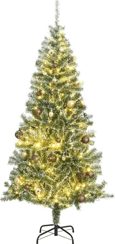 Umělý vánoční stromek s 300 LED a sadou koulí zasněžený 210 cm 3210126