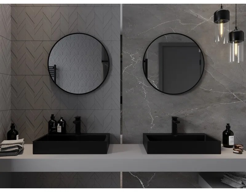 Mexen Loft, kulaté koupelnové zrcadlo 65 cm, barva rámu černá matná, 9850-065-065-000-70
