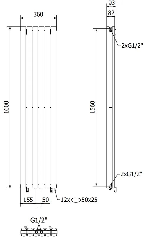 Mexen Dallas designový radiátor 1600 x 360 mm, 1039 W, Černá - W214-1600-360-00-70