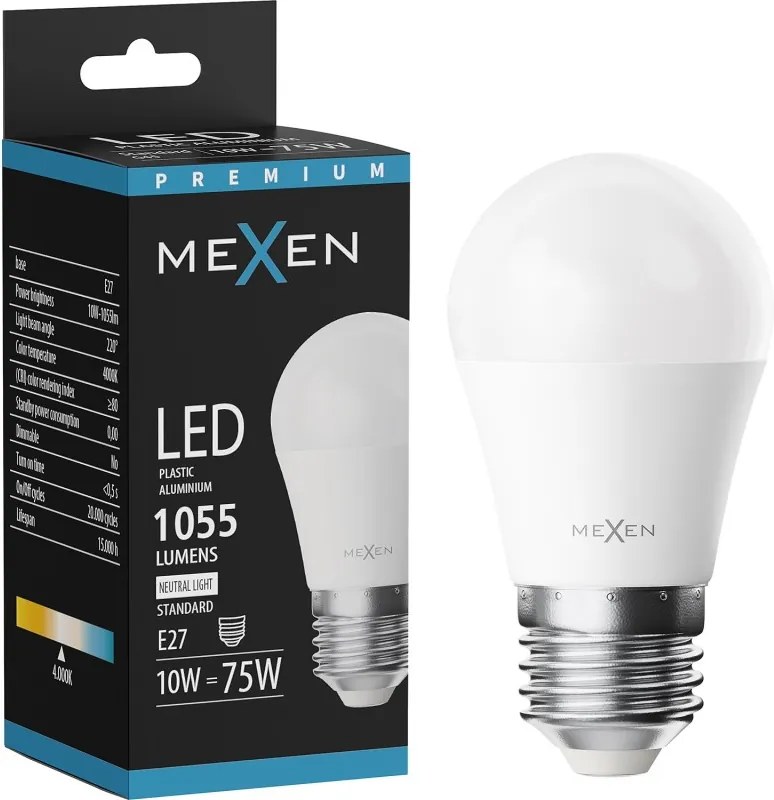 Mexen Nova, LED žárovka E27, G45, 10W, neutrální - 4000K, 1055 lm - L101-E27-1040-01