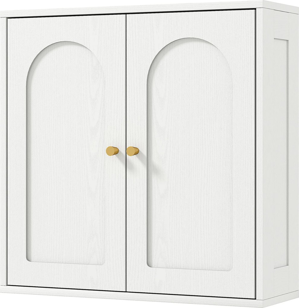 HOMCOM Koupelnová nástěnná skříňka s regály, 2 dveře s obloukovým designem a zlatými úchyty, 60x20x60 cm, bílá