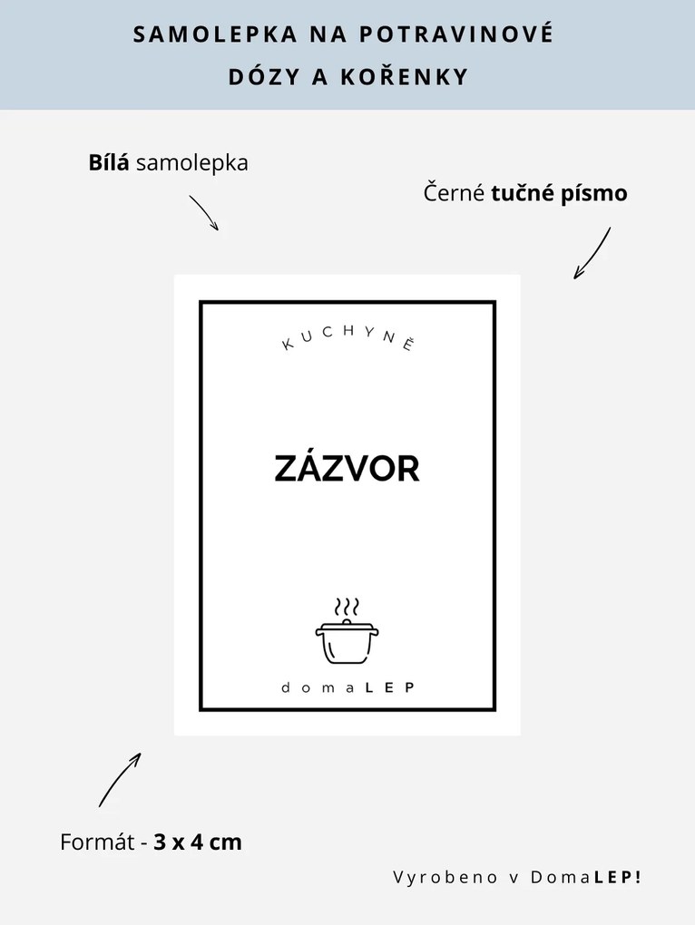 Samolepka na kořenky ZÁZVOR bílá 3 × 4 cm tučné písmo