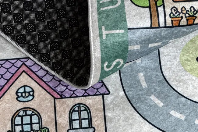 Dětský koberec protiskluzový BAMBINO 61430 šedý / růžový