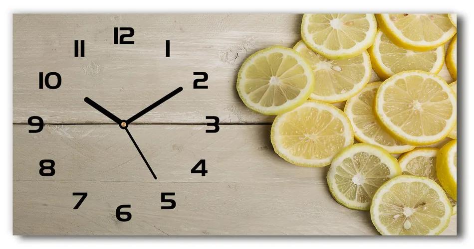 Wallmuralia Skleněné hodiny na stěnu tiché Citrony dřevo 60x30 cm