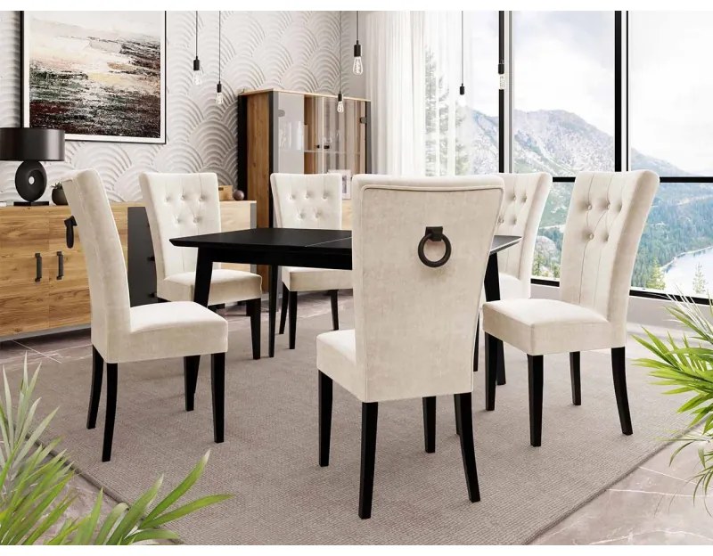 Rozkládací stůl 140x80 se 6 židlemi ST67, barva: natura, barva: bílá, Klepadlo: chrom, Potah: Magic Velvet 2219