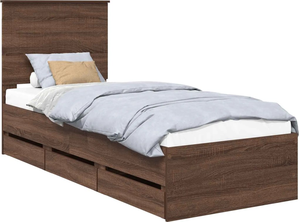Rám postele se zásuvkou Hnědý dub 75 x 190 cm Inženýrské dřevo 3411172