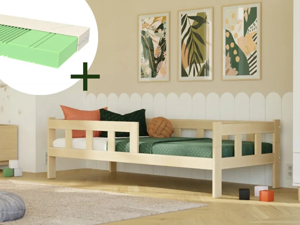 Benlemi Jednolůžko FENCE 4v1 se zábranou 90x200 cm + matrace ADAPTIC Zvolte barvu: Petrolejová, Zvolte zábranu: S jednou zábranou vpravo