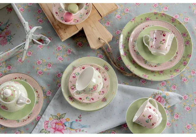 Nádobí Snídaňové talíře růžové, bílé 21*2 cm – 21x2 cm