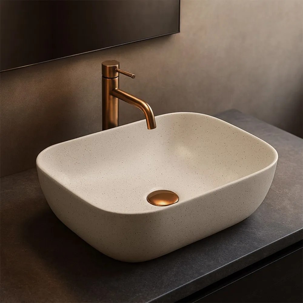 Rea Belinda Sandy, umyvadlo na desku 465x300x135 mm, imitace kamene-béžová, REA-U4000