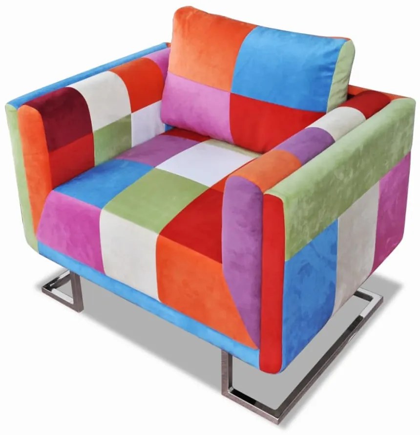 Krychlové křeslo, chromované nohy, patchwork, textilní 240895